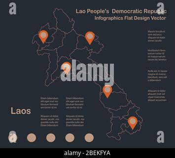 Infographics Laos map, flat design colors, with names of individual ...