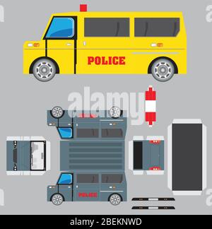Cut and glue police car. Vector illustration. Paper puzzle game for ...