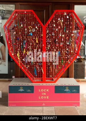 Heart-shaped stand for love padlocks on riverside, Clarke Quay, Central ...
