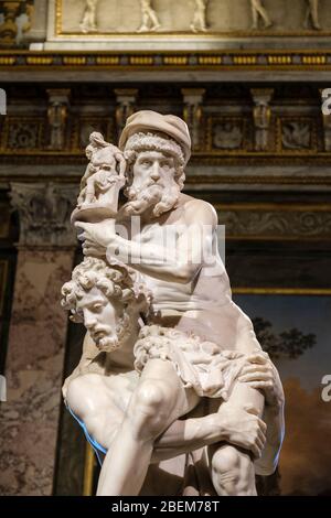 Sculptures, detail of Aeneas, Anchises, and Ascanius fleeing Troy ...