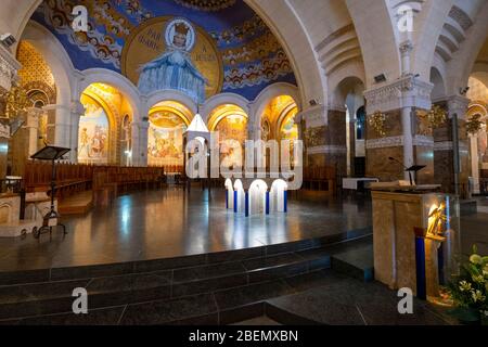 France, Hautes Pyrenees, Lourdes, altar of basilica of Immaculate ...