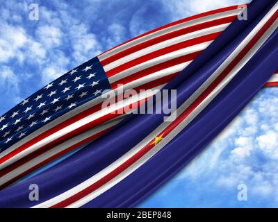 Old waving Cape verde flag, worn, stained, and crumpled. Textured canva ...