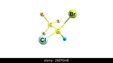 Halothane general anesthetic drug molecule. Stylized skeletal formula ...
