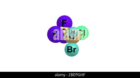 Halothane general anesthetic drug molecule. Blue skeletal formula on ...