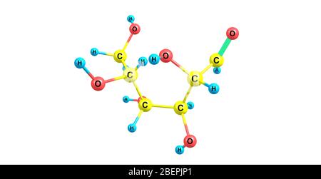 Mannose (D-mannose) sugar molecule. Epimer of glucose. Stylized ...