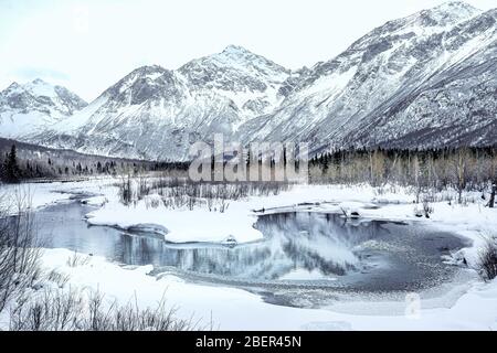 Snowy winter scene in the Alaskan wilderness, Chugach Mountains, Alaska ...