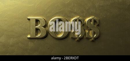 Boss text metal sign on a wooden business office desk. Blur meeting ...