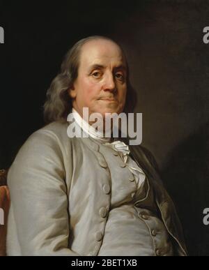 Portrait of American founding father Benjamin Franklin in fur cap ...