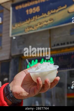 Close up of a cup of Faloodeh or Paloodeh,an Iranian cold dessert ...