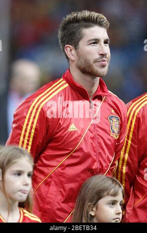 Spain's national team Sergio Ramos reacts during match. October 16 ...