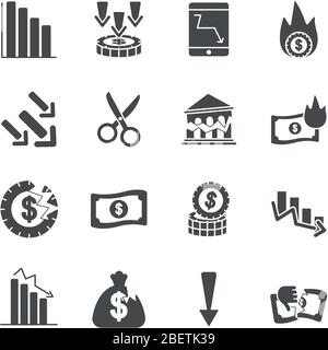 graphic charts and economic recession icon set over white background ...