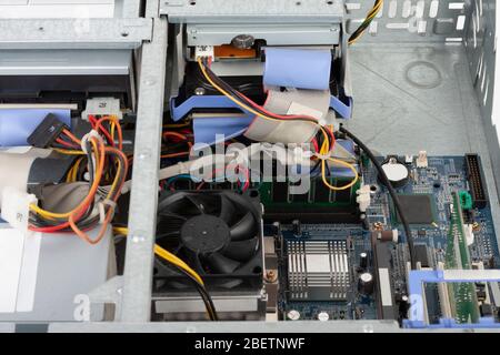 Old desktop computer, inside floppy disk drive, CD drive, hard disk ...