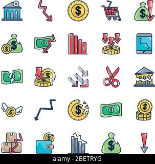 money items and financial broke icon set over white background, line ...