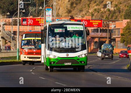 VALPARAISO, CHILE - JANUARY 2016: A public transport bus in Valparaiso ...