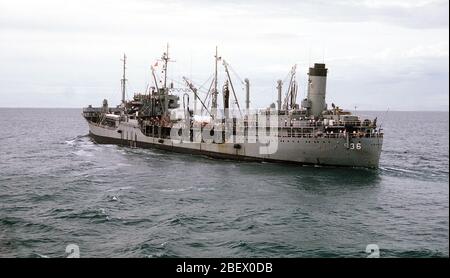 1969 - Port quarter view of the oiler USS KENNEBEC (AO-36) off the ...