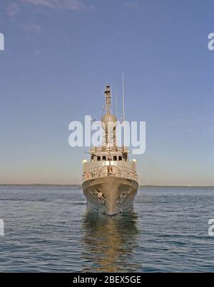 A bow view of the patrol gunboat ABDUL-AZIZ (PGG-515). The gunboat was ...