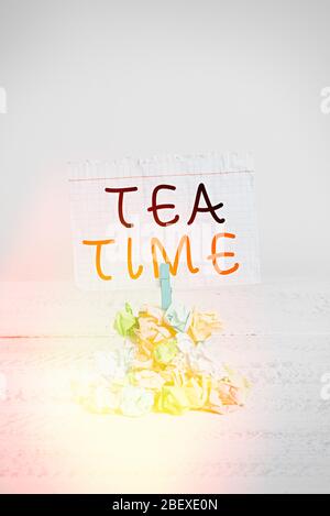 Handwriting text writing Tea Time. Conceptual photo the time in the ...