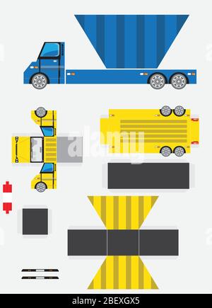 Cut and glue dump truck. Vector illustration of school bus. Paper game ...