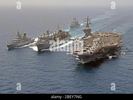 German navy frigate FGS Hamburg (F220), aircraft carrier USS Dwight D ...