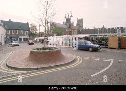 1992, Ely town Centre, and market place, east England, UK with people ...
