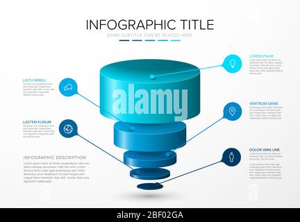 Vector Infographic 4 level layers funnel template with droplet pointers ...