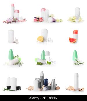 Set of different deodorants on white background. Banner design Stock ...