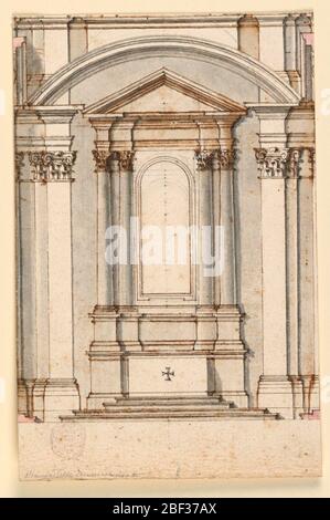 Detailed architectural elevation and plan of an altar showing ...