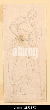 A standing woman facing forward, with her right arm across her chest ...
