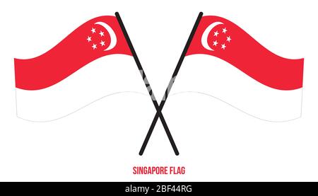 Singapore country flag on wavy silk fabric background panorama Stock ...