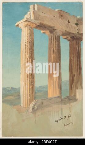 Vertical view of the Parthenon columns in Athens, Greece Stock Photo ...