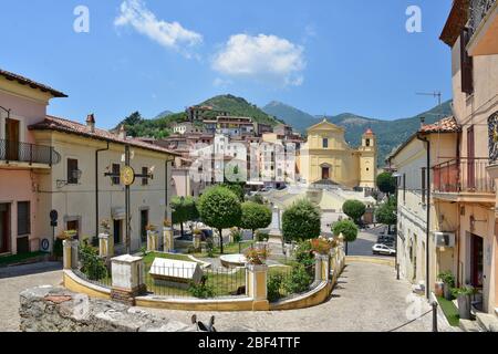 A square between the old houses of Roccagorga, a rural village in the ...