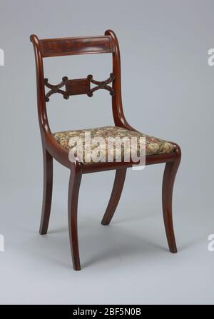 Chair. Back legs flat sided, front legs flat excepting rounded front ...