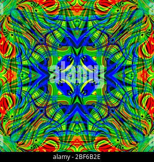 An illustration of a square kaleidoscope pattern - green and blue Stock ...