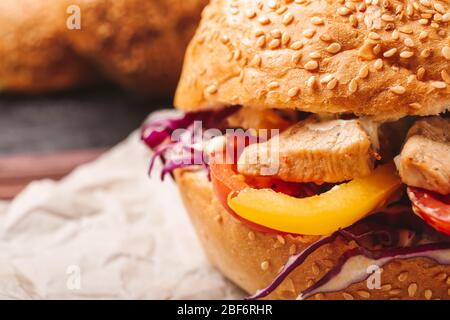 Tasty doner kebab in bun on white background Stock Photo - Alamy