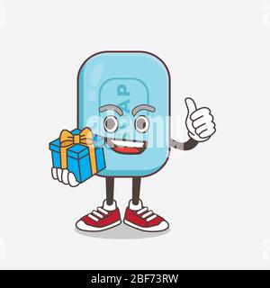An illustration of Blue Soap cartoon mascot character teasing with ...