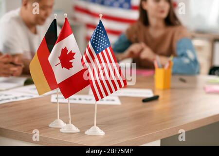 flags of different countries, language school building Stock Photo - Alamy