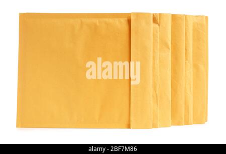 Many envelopes parcels on white background Stock Photo - Alamy