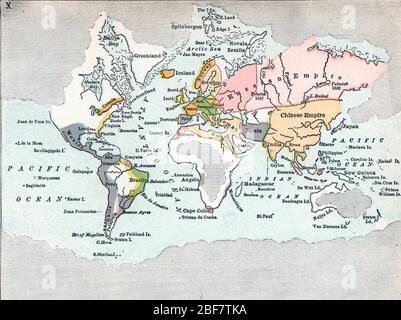 Carte geographique du monde tel qu'il etait connu en 1800 (Map of the ...