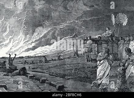 The Great Fire of Rome (year 64) during the reign of the Emperor Nero ...