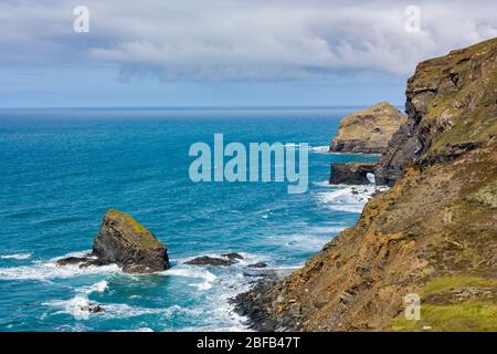 Cliffs above the dramatic and remote The Strangles Beach North Cornwall ...