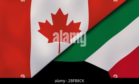 Two states flags of Kuwait and Canada. High quality business background ...