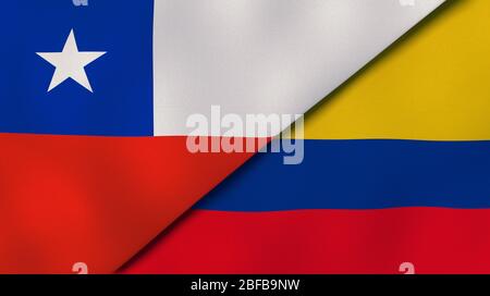Colombia and Chile flags. 3D Waving flag design. Colombia Chile flag ...