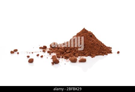 brown cocoa powder pile over white background Stock Photo - Alamy
