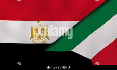 Two states flags of Kuwait and Egypt. High quality business background ...