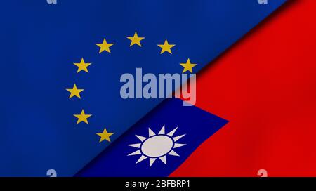 Two states flags of Taiwan and European Union. High quality business ...
