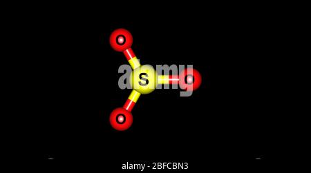 Sulfur trioxide, SO3, molecule model and chemical formula. Significant ...