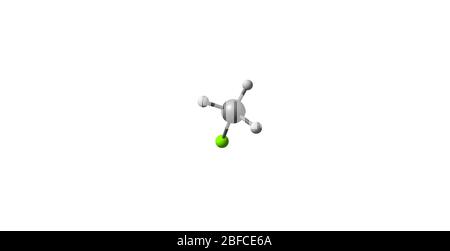 Chloromethane (methyl chloride) molecule. Atoms are represented as ...
