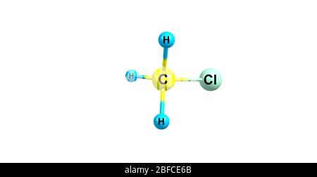 Chloromethane (methyl chloride) molecule. Atoms are represented as ...