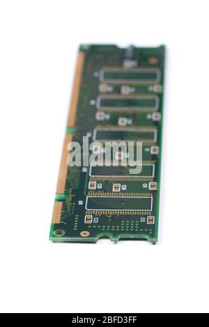 Green stick of RAM memory for computer with electronics components ...