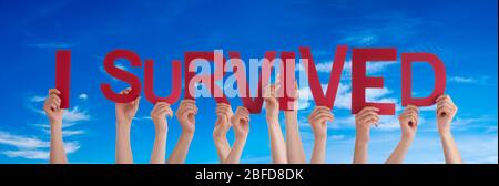 People Hands Holding Word I Survived Coronaviru, Grass Meadow Stock ...